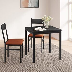 HOMOOI 3 Piece Dining Room Table Set for 2, Small Rectangular Kitchen Table with 2 Cushioned Chairs, Espresso and Brown