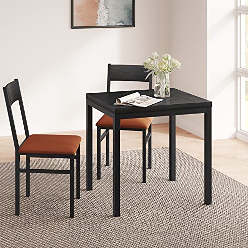 HOMOOI 3 Piece Dining Room Table Set for 2, Small Rectangular Kitchen Table with 2 Cushioned Chairs, Espresso and Brown