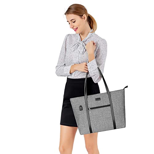 MOSISO USB Port Laptop Tote Bag for Women,Compatible with MacBook, 17-17.3 inch Notebook and Chromebook, Work Travel Business Computer Bag with Small Purse, Gray