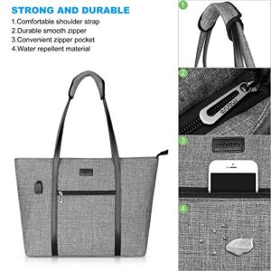 MOSISO USB Port Laptop Tote Bag for Women,Compatible with MacBook, 17-17.3 inch Notebook and Chromebook, Work Travel Business Computer Bag with Small Purse, Gray