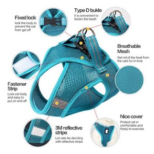 Heywean Cat Harness and Leash - Ultra Light Escape Proof Kitten Collar Cat Walking Jacket with Running Cushioning Soft and Comfortable Suitable for Puppies Rabbits (M, Turquoise)