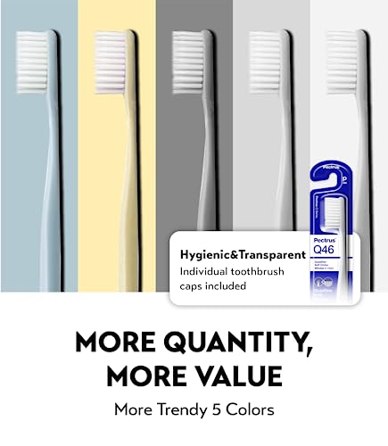 PECTRUS Q46 Extra Soft Manual Toothbrushes for Adults, Regular Size Head, Sensitive Teeth and Receding Gums, Plaque Remove, Individually Wrapped (5Pack)