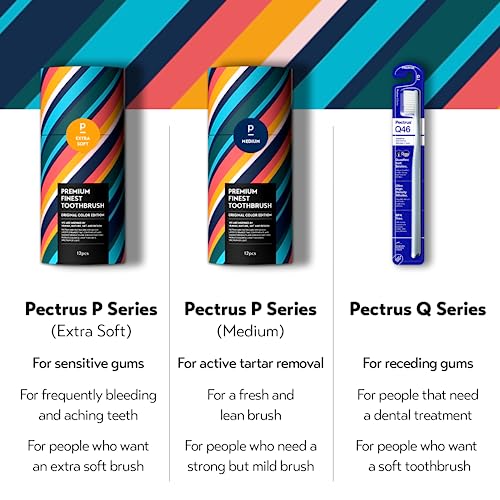 PECTRUS Q46 Extra Soft Manual Toothbrushes for Adults, Regular Size Head, Sensitive Teeth and Receding Gums, Plaque Remove, Individually Wrapped (5Pack)