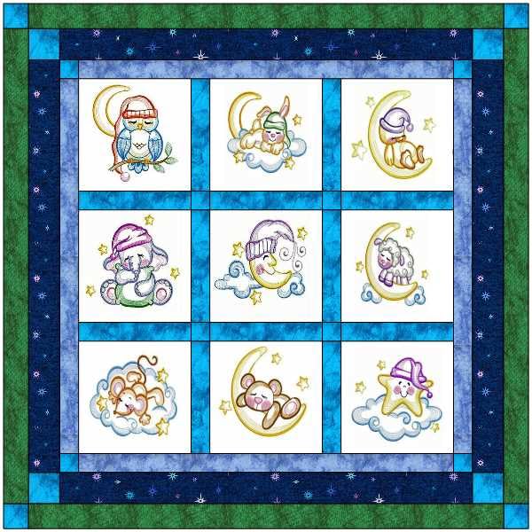 Material Maven Quilt Kit Night Night Baby Boy/Pre Cut Ready to Sew/Finished Embroidery