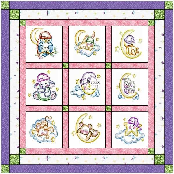 Material Maven Quilt Kit Night Night Baby Girl/Pre Cut Ready to Sew/Finished Embroidery