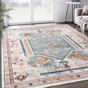 Abani Geometric Medallion 6'x9' Area Rug, Beige & Teal Rugs Azure Collection Accent Rug