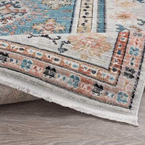 Abani Geometric Medallion 6'x9' Area Rug, Beige & Teal Rugs Azure Collection Accent Rug