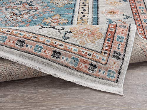 Abani Geometric Medallion 6'x9' Area Rug, Beige & Teal Rugs Azure Collection Accent Rug