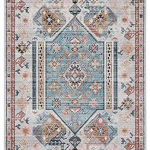 Abani Geometric Medallion 6'x9' Area Rug, Beige & Teal Rugs Azure Collection Accent Rug