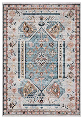 Abani Geometric Medallion 6'x9' Area Rug, Beige & Teal Rugs Azure Collection Accent Rug