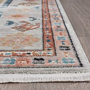 Abani Geometric Medallion 6'x9' Area Rug, Beige & Teal Rugs Azure Collection Accent Rug