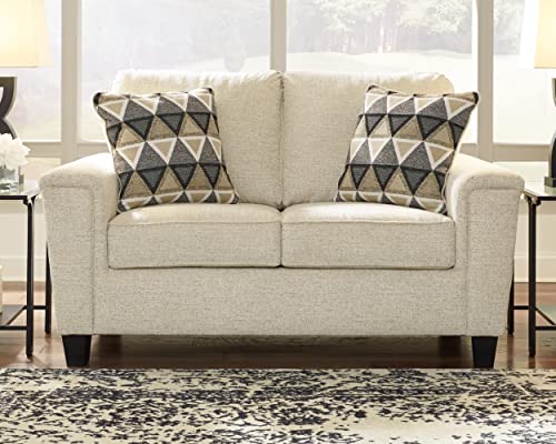 Signature Design by Ashley Abinger Chenille Contemporary Loveseat with 2 Accent Pillows, Beige