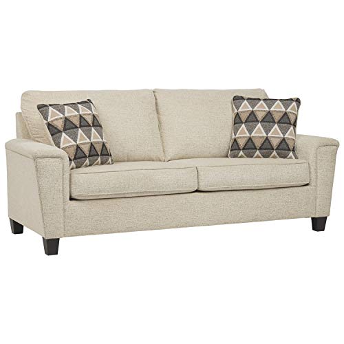 Signature Design by Ashley Abinger Chenille Contemporary Sofa with 2 Accent Pillows, Beige