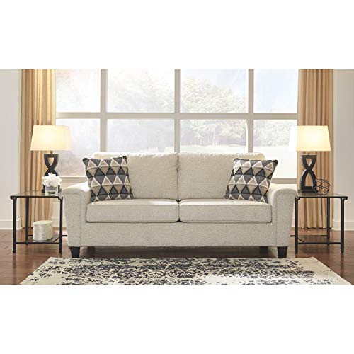 Signature Design by Ashley Abinger Chenille Contemporary Sofa with 2 Accent Pillows, Beige