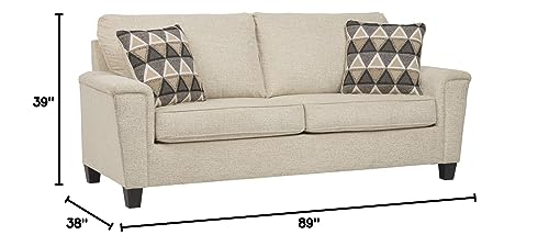 Signature Design by Ashley Abinger Chenille Contemporary Sofa with 2 Accent Pillows, Beige