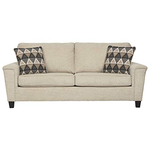 Signature Design by Ashley Abinger Chenille Contemporary Sofa with 2 Accent Pillows, Beige