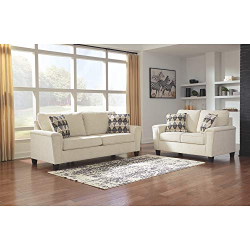 Signature Design by Ashley Abinger Chenille Contemporary Sofa with 2 Accent Pillows, Beige