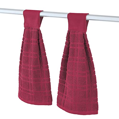 Collections Etc Hanging Tufted Design Kitchen Towels - Set of 2 - Touch Tab Top Closure - Hangs on Appliances, Drawer Handles - Machine Wash, Cotton - 18" L x 16" W - 3 Colors