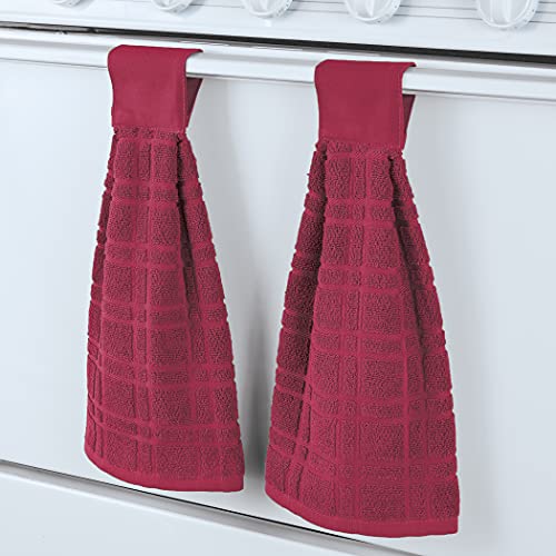 Collections Etc Hanging Tufted Design Kitchen Towels - Set of 2 - Touch Tab Top Closure - Hangs on Appliances, Drawer Handles - Machine Wash, Cotton - 18" L x 16" W - 3 Colors