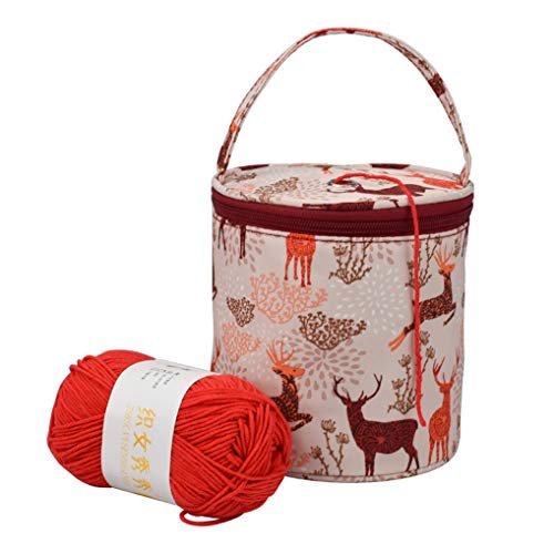 Timesuper Knitting Yarn Storage Bag Wool Holder Storage Basket Round Crochet Yarn Tote Bag,Sika Deer