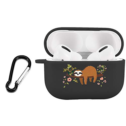 JOYLAND Black Case Cover for AirPods Pro/Keychain Ring Carabiner Clip,Lovely Sloth Case Wireless Earphone Case Smooth Anti-dust Flexible Silicone Protective Cover Soft Skin Cute Case fr AirPods Pro