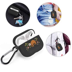 JOYLAND Black Case Cover for AirPods Pro/Keychain Ring Carabiner Clip,Lovely Sloth Case Wireless Earphone Case Smooth Anti-dust Flexible Silicone Protective Cover Soft Skin Cute Case fr AirPods Pro