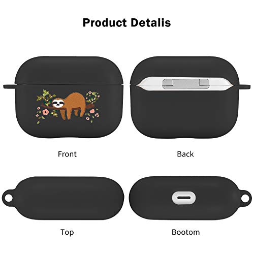 JOYLAND Black Case Cover for AirPods Pro/Keychain Ring Carabiner Clip,Lovely Sloth Case Wireless Earphone Case Smooth Anti-dust Flexible Silicone Protective Cover Soft Skin Cute Case fr AirPods Pro