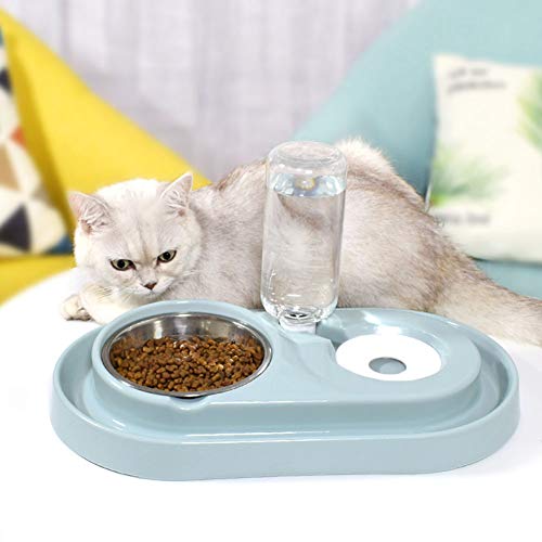 Double Dog Cat Bowls Water and Food Bowl Set，Detachable Stainless Steel Bowl Automatic Water Dispenser Bottle Pet Feeder for Small or Medium Size Dogs Cats Puppy Kitten Rabbit