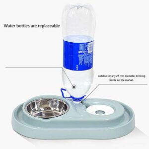 Double Dog Cat Bowls Water and Food Bowl Set，Detachable Stainless Steel Bowl Automatic Water Dispenser Bottle Pet Feeder for Small or Medium Size Dogs Cats Puppy Kitten Rabbit