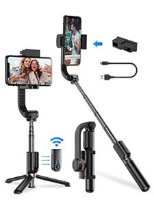 gimbal stabilizer for smartphone, apexel 360° rotation auto balance small portable handhold selfie stick tripod with wireless remote, 1-axis lightweight extendable stabilizer gimble iphone phone gopro