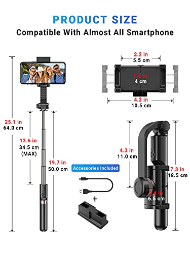 Gimbal Stabilizer For Smartphone, APEXEL 360° Rotation Auto Balance Small Portable Handhold Selfie Stick Tripod With Wireless Remote, 1-Axis Lightweight Extendable Stabilizer Gimble Iphone Phone Gopro