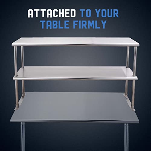 Profeeshaw Stainless Steel Overshelf for Prep & Work Table 12” x 72” NSF Commercial Adjustable Double Shelf 2 Tier for Restaurant, Bar, Utility Room, Kitchen and Garage