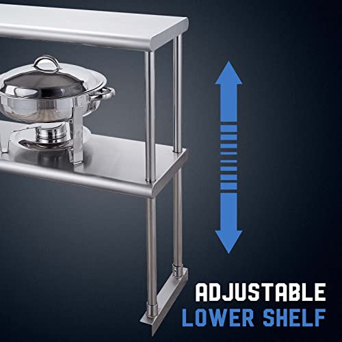 Profeeshaw Stainless Steel Overshelf for Prep & Work Table 12” x 72” NSF Commercial Adjustable Double Shelf 2 Tier for Restaurant, Bar, Utility Room, Kitchen and Garage