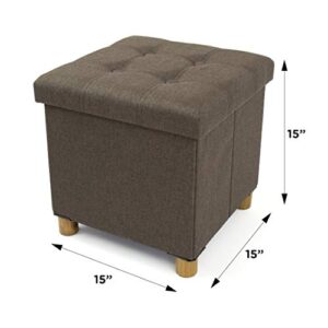 Humble Crew Collapsible Cube Storage Ottoman Foot Stool with Tray, Brown