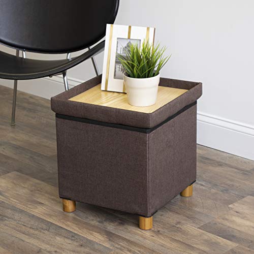 Humble Crew Collapsible Cube Storage Ottoman Foot Stool with Tray, Brown