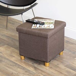 Humble Crew Collapsible Cube Storage Ottoman Foot Stool with Tray, Brown