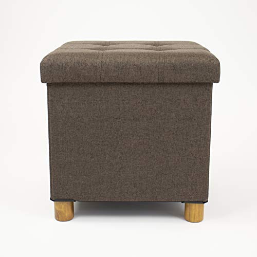 Humble Crew Collapsible Cube Storage Ottoman Foot Stool with Tray, Brown