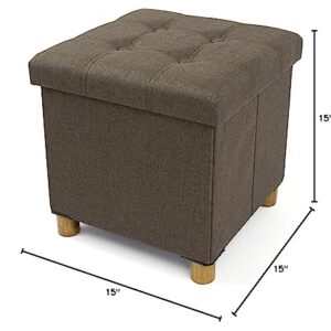 Humble Crew Collapsible Cube Storage Ottoman Foot Stool with Tray, Brown