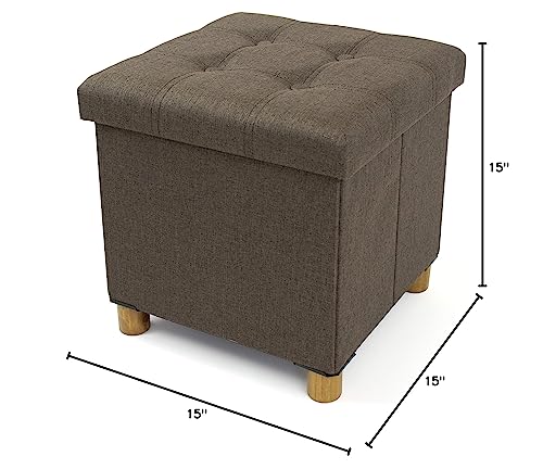 Humble Crew Collapsible Cube Storage Ottoman Foot Stool with Tray, Brown