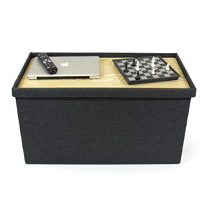 Humble Crew, Grey Coffee Table Storage Ottoman with Tray