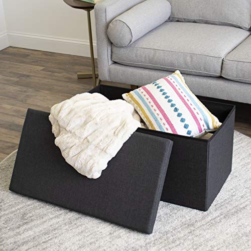 Humble Crew, Grey Coffee Table Storage Ottoman with Tray