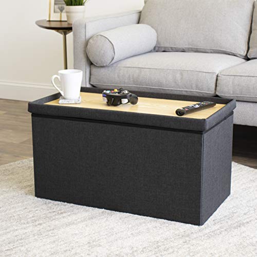 Humble Crew, Grey Coffee Table Storage Ottoman with Tray