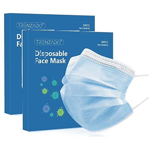 Disposable Face Masks, Breathable Mask for Face Anti Dust Pollen, Daily Protection Mask with Filter Layer and Knitted Earloops Blue Face Mask (Pack of 60)