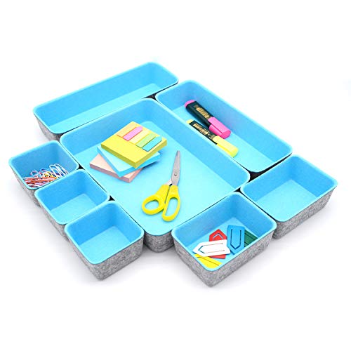 Welaxy Drawer organizers bins trays dividers storage bins shallow organizing box for office supplies rolled ties watchs socks makeup holder cozy room decor 8 pack (Sky blue)