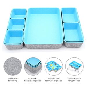 Welaxy Drawer organizers bins trays dividers storage bins shallow organizing box for office supplies rolled ties watchs socks makeup holder cozy room decor 8 pack (Sky blue)