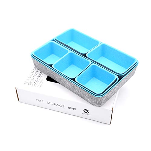 Welaxy Drawer organizers bins trays dividers storage bins shallow organizing box for office supplies rolled ties watchs socks makeup holder cozy room decor 8 pack (Sky blue)