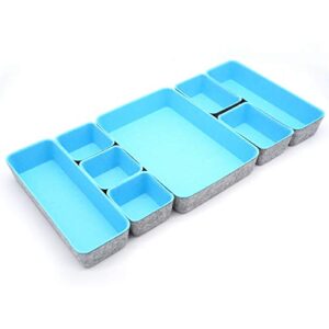 Welaxy Drawer organizers bins trays dividers storage bins shallow organizing box for office supplies rolled ties watchs socks makeup holder cozy room decor 8 pack (Sky blue)