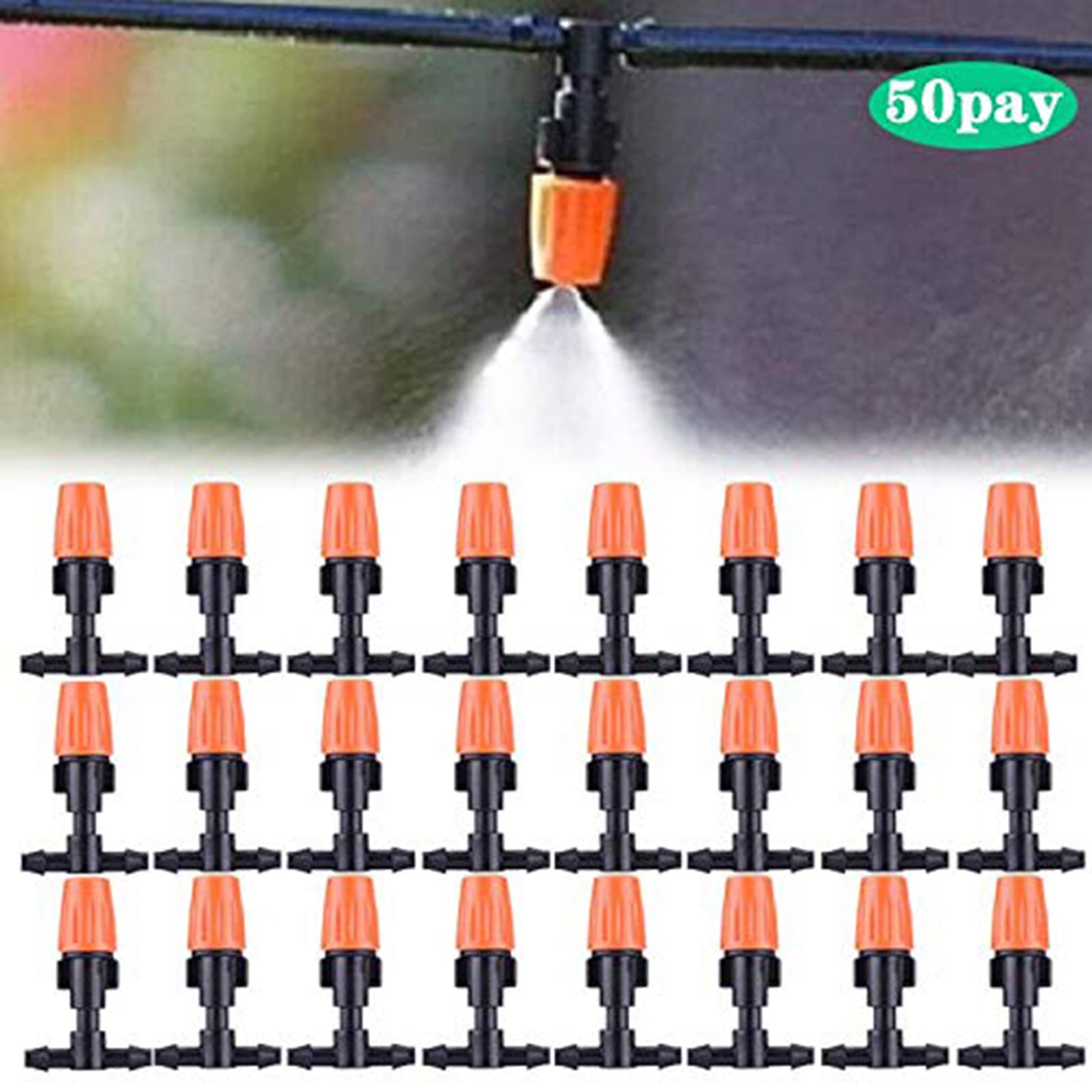 Dceyaor Three-Way Adjustable Garden Irrigation Nozzle, Garden/Roof Cooling Atomizing Plastic Nozzle, Greenhouse Vegetable Irrigation(50 Sets)