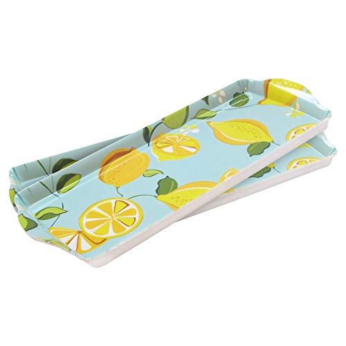 Trina Turk Set of 2 Serving Trays Stylish Indoor & Outdoor Platter for Home Entertaining, Cocktail Hour, Snack-Decorative Display for Jewelry, Candles & Barware, 2, Lemons/Aqua