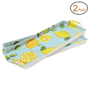 Trina Turk Set of 2 Serving Trays Stylish Indoor & Outdoor Platter for Home Entertaining, Cocktail Hour, Snack-Decorative Display for Jewelry, Candles & Barware, 2, Lemons/Aqua